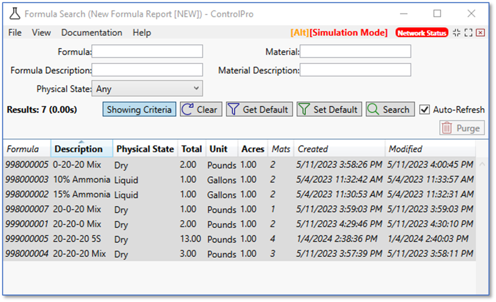 Formula Reports – Murray Equipment